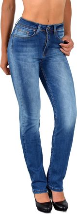 ESRA Damen Straight Fit Jeans Hose Damen Jeanshose gerader Schnitt bis Übergröße G700