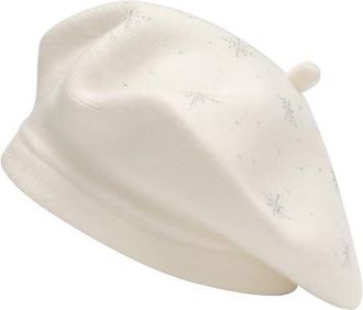 ZLYC Femmes Classique Francais Cachemire Chapeau de Béret avec Décor Floral(Flocons de Neige Blancs),Taille Unique
