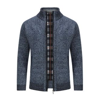 AlltheMen Strickjacke Herren Cardigan Gefüttert Grobstrick Pullover Warm Übergangsjacke für Freizeit Winter 8758 Blau XXL