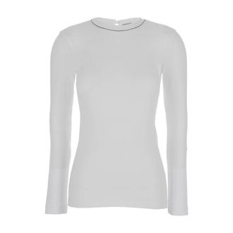 Brunello Cucinelli Femme, Tops, Blanc, Taille: 44 FR Haut blanc &agrave; manches longues avec d&eacute;tail Monile
