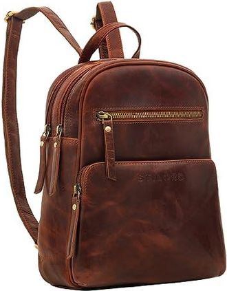 STILORD Fabienne Sac à Dos feminin petit cuir véritable mode Sac de transport anti-voleur Sac de tous les Jours, Couleur:porto - cognac