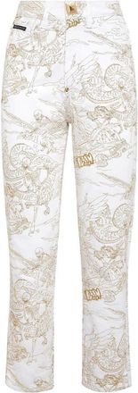 Philipp Plein Femme, Jeans, Blanc, Taille: W26 Jean court &agrave; imprim&eacute; squelette