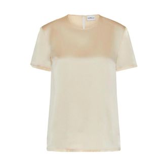 Marella Femme, Blouses et Chemises, Beige, Taille: 38 FR Haut en Soie &agrave; Manches Courtes
