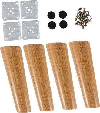 DOITOOL Massivholz Möbelfüße Aus Eiche Schräge Tischbeine Holzbeine Für Sofa Und Schrank Inklusive Eisenplatten Und Schrauben