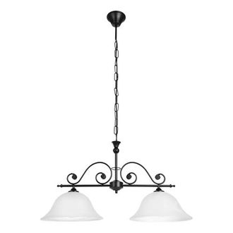 Eglo Pendelleuchte Murcia, 2 flammige H&auml;ngelampe Vintage, Rustikal, H&auml;ngeleuchte aus Stahl in Schwarz, Alabaster-Glas in Wei&szlig;, Esstischlampe, Wohnzimmerlam