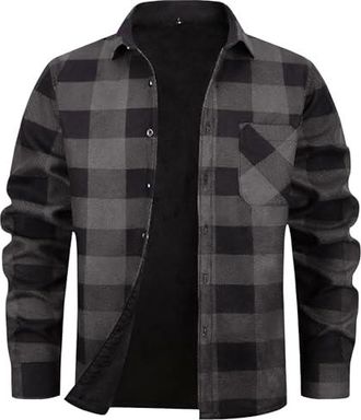 Generic Chemise &agrave; carreaux boutonn&eacute;e &agrave; manches longues pour homme, chemise boutonn&eacute;e en tartan &agrave; carreaux avec poche de poitrine et col rabattable, haut d&eacute;con
