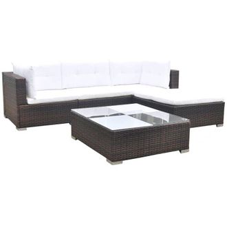vidaXL 5-tlg. Garten-Lounge-Set mit Kissen Poly Rattan Braun Vidaxl