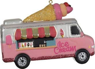 Kaemingk Christbaumschmuck Eiswagen Glas 8,8cm - Figur zum Aufh&auml;ngen - mit Glitzer - Weihnachtsbaum Anh&auml;nger f&uuml;r Weihnachten - Christbaumanh&auml;nger & Weihnachtsb