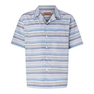 Missoni Homme, Chemises, Bleu, Taille: L Chemise de Bowling Bleue Zig Zag en Coton