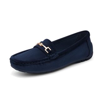 Dream Pairs Damen Loafer Bequeme Mokassins Slippers Damen Niedrige Schuhe Faltbare Klassische Loafer Blue-Suede 42 (EUR) SDLS2205W-NEW-E