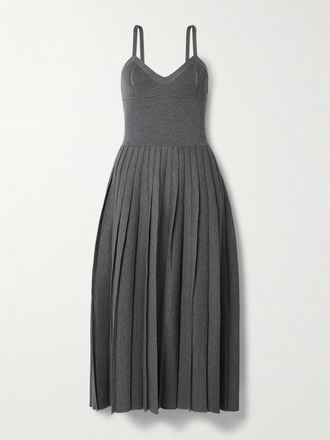 Khaite Elio Midikleid Aus Einer Wollmischung Mit Bes&auml;tzen Aus Pointelle-strick Und Falten - Grau