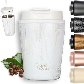 Milu Mug Isotherme 300ml - Thermo Caf&eacute; &eacute;tanche en acier inoxydable, Tasse thermique sans BPA, 100% anti-fuite (Pink-Marble, 300ml)