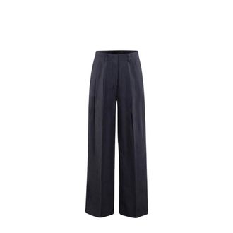 Moorer Femme, Pantalons, Bleu, Taille: 36 FR Wide Linen Pants