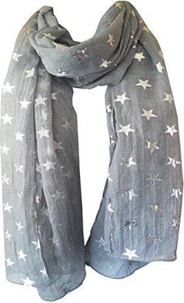 GlamLondon Écharpe en forme détoile à paillettes avec imprimé feuille dargent pour femme, gris, L