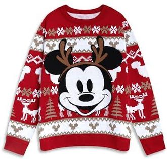 Disney Pull de No&euml;l Rouge &agrave; Manches Longues Mickey Mouse pour Femme | Pull Ras du Cou pour Les f&ecirc;tes | Tenue Festive pour No&euml;l | Produits d&eacute;riv&eacute;s