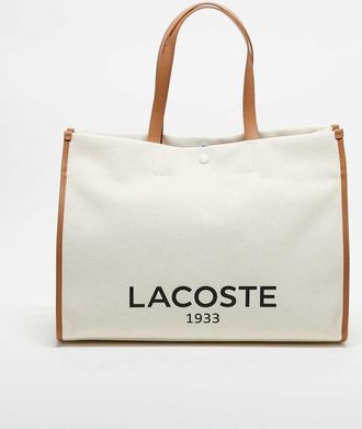 Lacoste Einkaufstasche in Cremewei&szlig;/Braun mit Print-Neutral