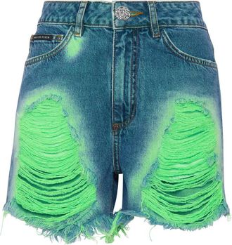 Philipp Plein Femme, Shorts, Bleu, Taille: W29 Shorts en jean Tie-dye &agrave; 5 poches