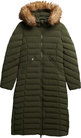 Superdry Damen Fuji Fellimitat Kapuze Langjacke K&auml;fergr&uuml;n 38