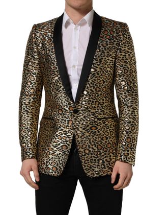 Dolce & Gabbana Gold Leopard Single Breasted Men Coat Jacket Clothing