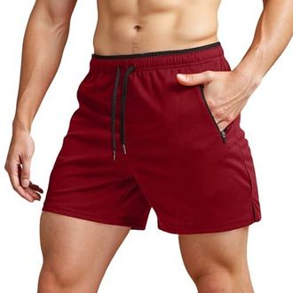 Generic Short de course pour homme avec poches &agrave; fermeture &eacute;clair, pour gym, entra&icirc;nement sportif, 12,7 cm, rouge, 3XL