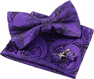 Alizeal Ensemble noeud papillon, mouchoir et boutons de manchette pour homme, 028-Violet foncé, taille unique