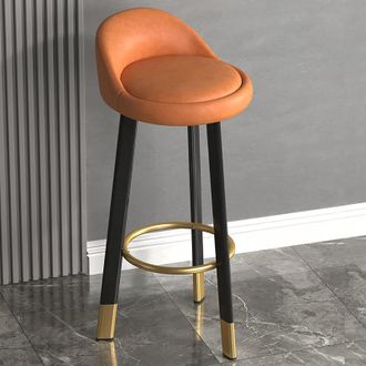 Generic Moderner ergonomischer Barhocker (61 cm), K&uuml;chenstuhl aus Holz mit PU-Lederbezug, Fu&szlig;st&uuml;tze und R&uuml;ckenlehne f&uuml;r Essbereich, Caf&eacute; oder Bar - Orange