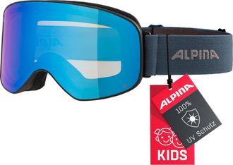 Alpina SLOPE Q-LITE - verspiegelte, kontrastverst&auml;rkende OTG Skibrille mit 100% UV-Schutz f&uuml;r Erwachsene - black-dirblue matt/blue - one size
