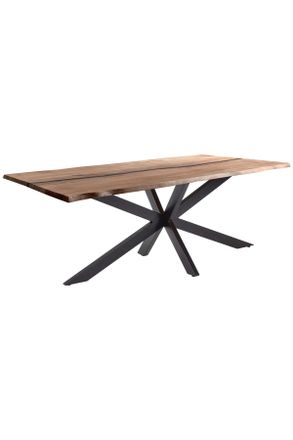 Landscape Esstisch, Schwarz, Akazie, Holz, Metall, Akazie, Hartholz, Holz, rechteckig, Sternfu&szlig;, 100x76x200 cm, Esszimmer, Tische, Esstische, Baumkantentische