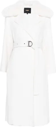 Maje manteau à col en fourrure artificielle - Blanc