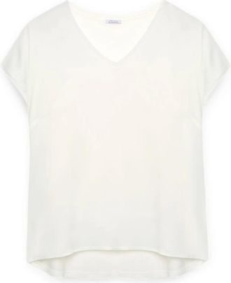 Fiorella Rubino Zweistoffiges T-Shirt mit V-Ausschnitt - - Tops - Damen - Wei&szlig; - XL