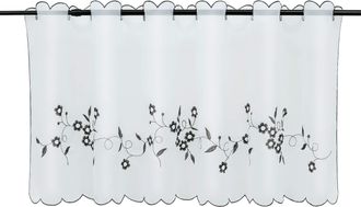 Joyswahl Voile Scheibengardine weiß Bistrogardine mit Stickerei Blumen Muster »Felizia« Landhausstil Kurzstore HxB 30x120cm Grau 1er Pack