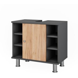 Vicco Waschbeckenunterschrank Fynn, Anthrazit/Goldkraft Eiche, 60 x 54 cm mit 6 Ablage Vicco