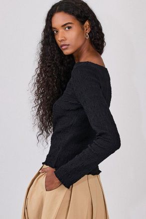 Next Langarmbluse Gerafftes Langarm-Oberteil mit U-Boot-Ausschnitt (1-tlg)