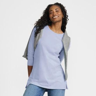 Lands End Supima-Shirt mit 3/4-&Auml;rmeln, Damen, Gr&ouml;&szlig;e:32-34 regular, Blau, Baumwolle, by Lands End