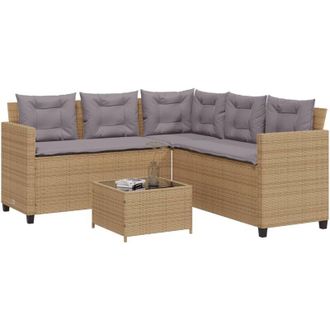vidaXL Canap&eacute; de jardin avec table et coussins en forme de l beige