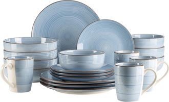 M&auml;ser Serie Valmera, Speisegeschirr f&uuml;r 4 Personen, Geschirr im Vintage-Look, Steinzeug, hellblau