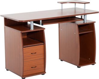 HOMCOM Computertisch Schreibtisch B&uuml;rotisch Home Office reichlich Stauraum 2 Schubladen Druckregal Walnuss 120 x 55 x 85 cm