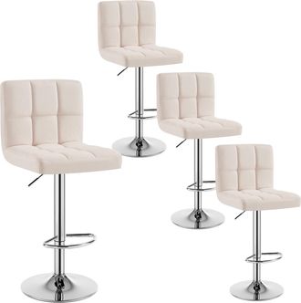 Woltu Barhocker 4er Set Barstühle Cremeweiß, Höhenverstellbar, Drehstühle, Küchenstühle mit Rückenlehne und Fußstütze, Robuster Metallrahmen, feines Leinen 