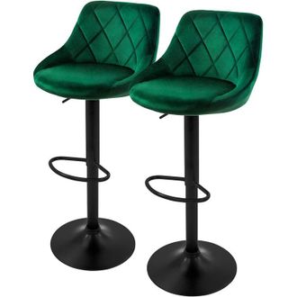 ML Design ML-Design Barhocker 2er Set, Bezug aus Samt, Gr&uuml;n, Gepolsterter Barstuhl mit R&uuml;ckenlehne und Fu&szlig;st&uuml;tze, Tresenhocker h&ouml;henverstellbar 62-82 cm, 360&deg;