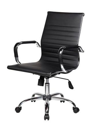 Dmora Stuhl mit Rädern Milton, Chefsessel mit Armlehnen, Ergonomischer Bürostuhl, Schwarz, 62x54h92/102 cm