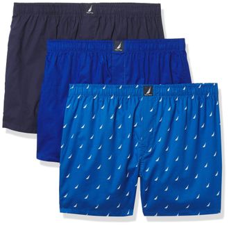 Nautica Herren-Boxershorts, Baumwolle, gewebt, dunkelblau/blau/Segel (Peacoat/Ocean Lapis/Sails Sea Cobalt), Größe L, 3er-Pack