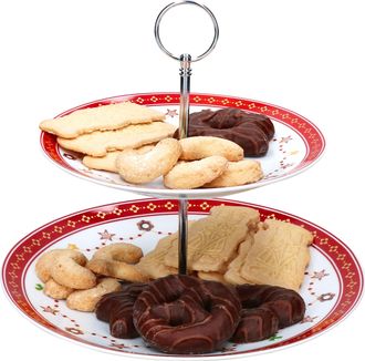 MamboCat Weihnachtstraum Etagere I Ø27cm I 2-stöckige Porzellan-Etagere für Weihnachten, Advent & Nikolaus I weihnachtlicher Keks-Ständer mit 2 Etagen I Servie
