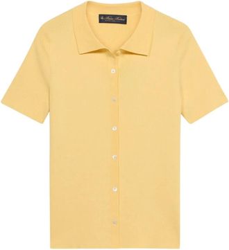 Brooks Brothers Femme, Pulls, Jaune, Taille: 42 FR Cardigan Polo en Maille C&ocirc;tes