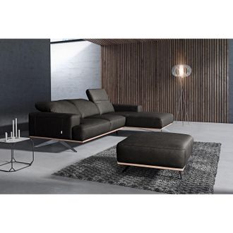 Studio Copenhagen home24 Ecksofa Schwarz/Schwarz Echtleder Nadra 298 x 76 x 187cm Longchair davorstehend rechts Gestell:Buche Chrom glänzend Modern