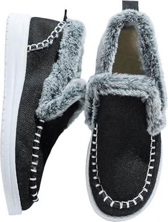 Generic Chaussures dhiver pour femme doubl&eacute;es de fourrure - Bottes mi-mollet plates en daim - Chaudes et pelucheuses - Confortables - Antid&eacute;rapantes - D&eacute;contr