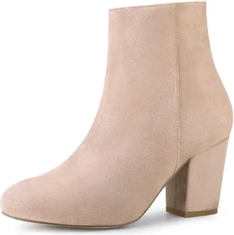 Allegra K Bottines &agrave; Talon Rond pour Femmes avec Bout Rond et Fermeture &agrave; glissi&egrave;re Nu 38.5