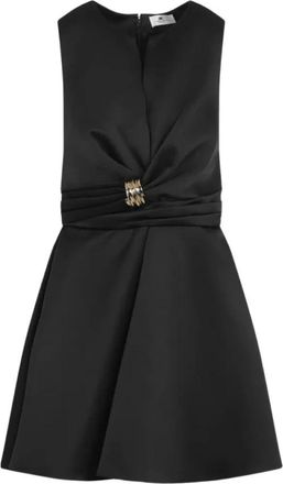 Elisabetta Franchi Femme, Robes, Noir, Taille: 44 FR Robe en satin Duchesse avec d&eacute;tail de bijou