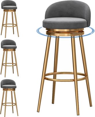 Generic Set Aus 4 Drehbaren Thekenhockern Mit Samtpolsterung Und R&uuml;ckenlehne - Blau, 65/75 cm Sitzh&ouml;he(Gray-1,75cm)