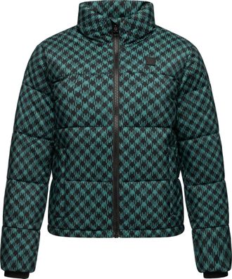 Ragwear Damen Steppjacke warme Winterjacke wasserdicht kurz mit angesagtem Hahnentritt Muster Serah Print YOUMODO Ocean Green Gr. XXL