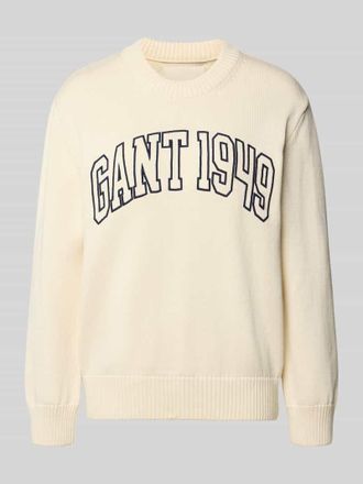 GANT Strickpullover mit Label-Stitching und Rundhalsausschnitt
